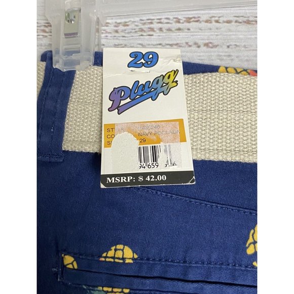 Plugg | Shorts | Plugg Mens Blue Pineapple Shorts With Belt Stretch And ...